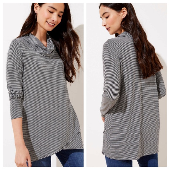 LOFT | Tops | Striped Crossover Hem Cowl Neck Top | Poshmark
